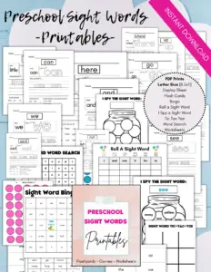 Learning Preschool Sight Words - Preprimer Dolch List & Printables ...