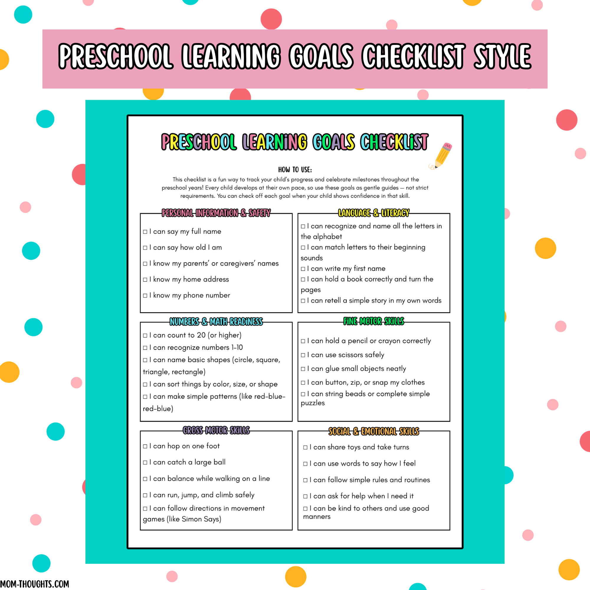 30 Learning Goals for Preschoolers You Can Track at Home